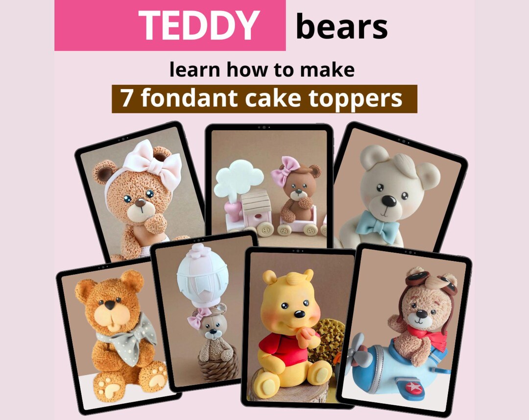 Set of Teddy Bears Cake Toppers VIDEO Tutorial With Templates - Etsy