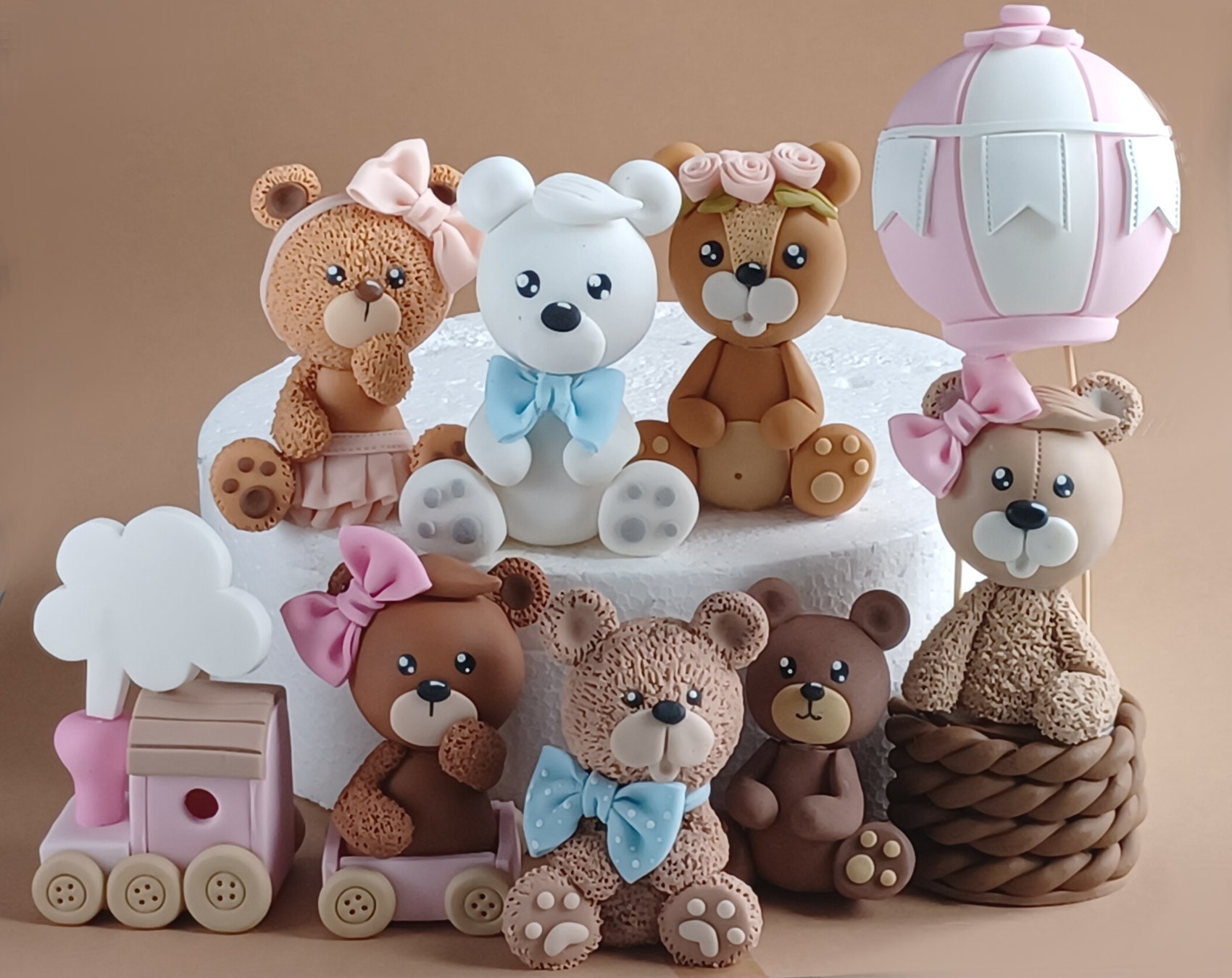 Set of Teddy Bears cake toppers VIDEO Tutorial with templates