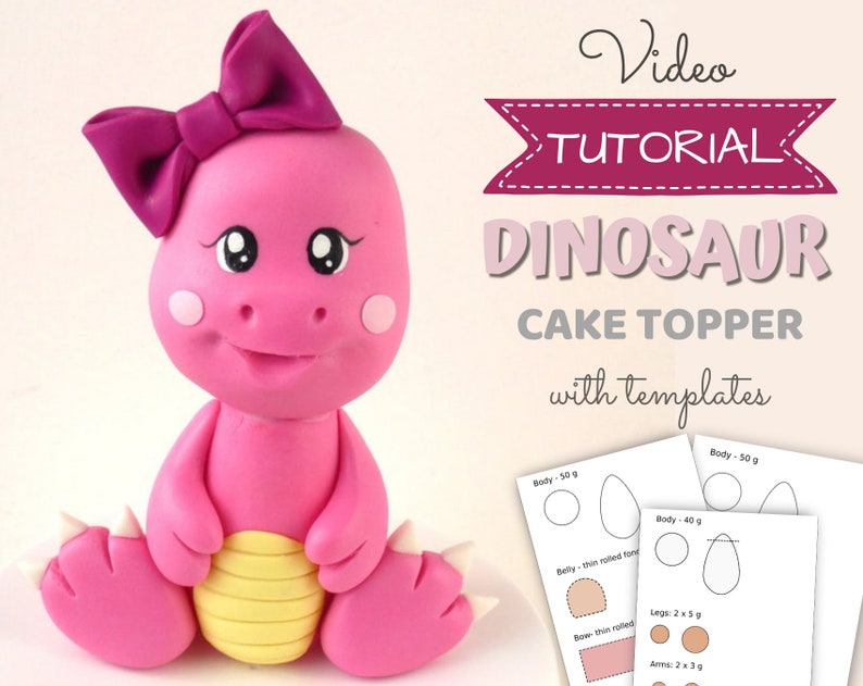 Dinosaur Cake Topper VIDEO Tutorial With Templates - Etsy