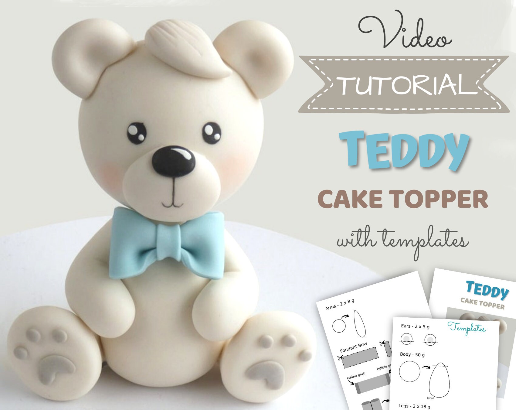 Polar Teddy Bear Cake Topper VIDEO Tutorial With Templates - Etsy