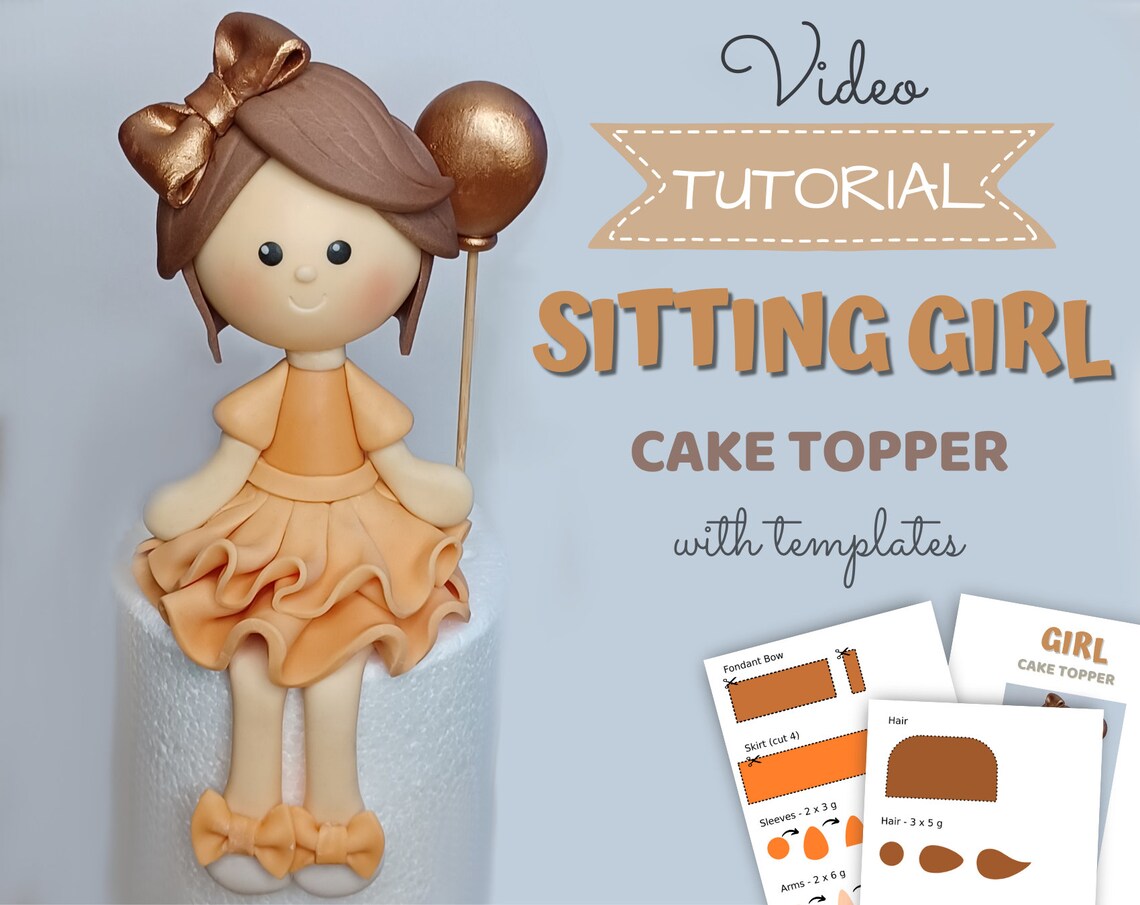 Girl Cake Topper VIDEO Tutorial With Templates - Etsy