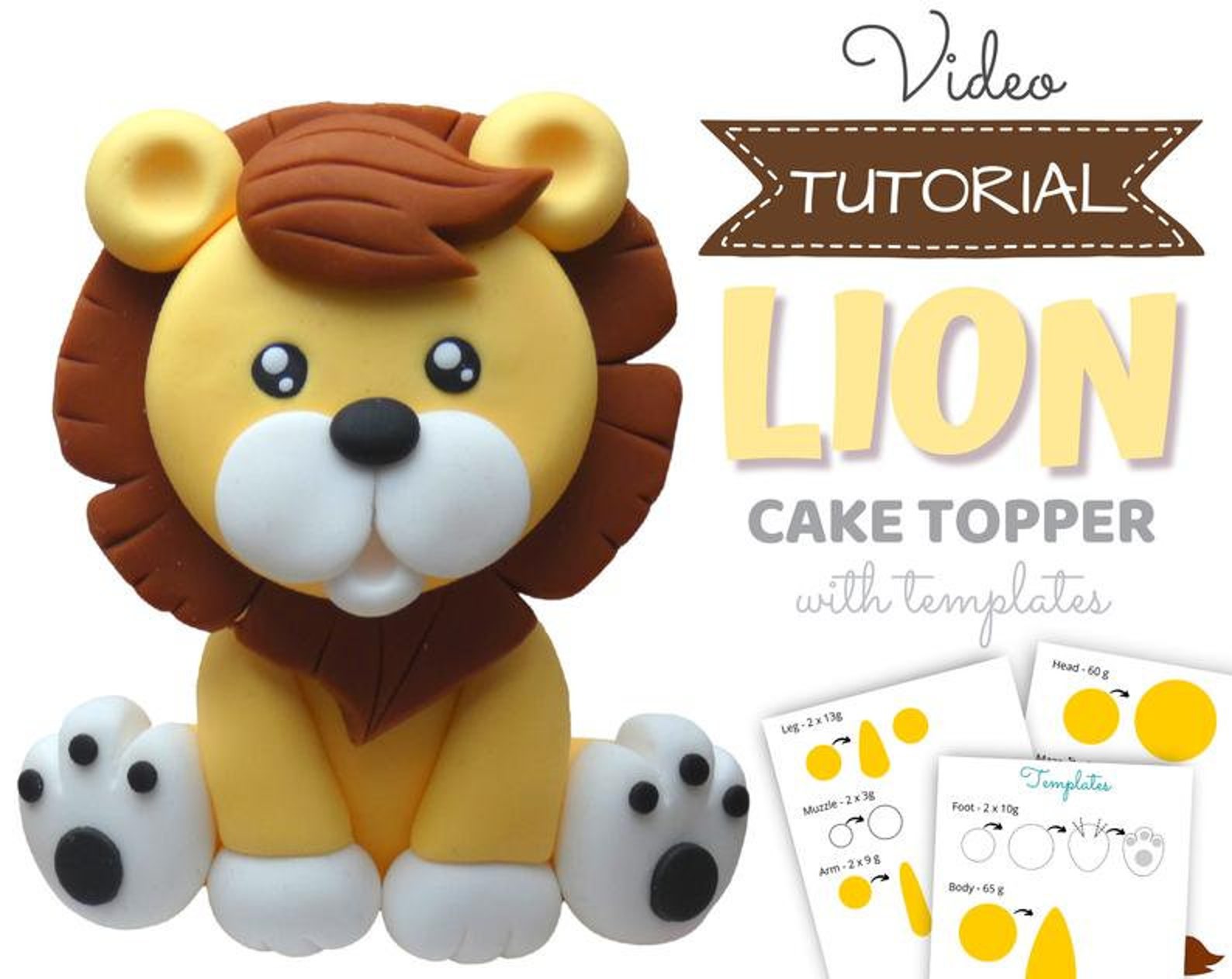Lion cake topper VIDEO Tutorial with templates | Etsy