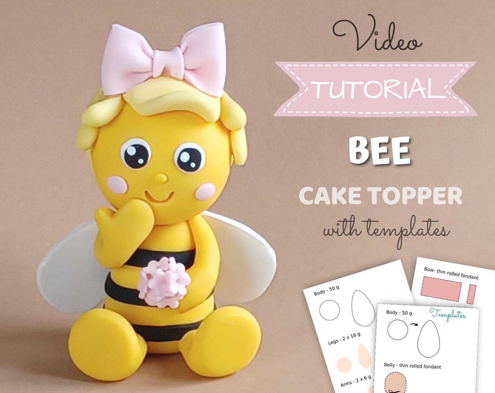Fondant Bee Cake Topper VIDEO Tutorial With Templates - Etsy