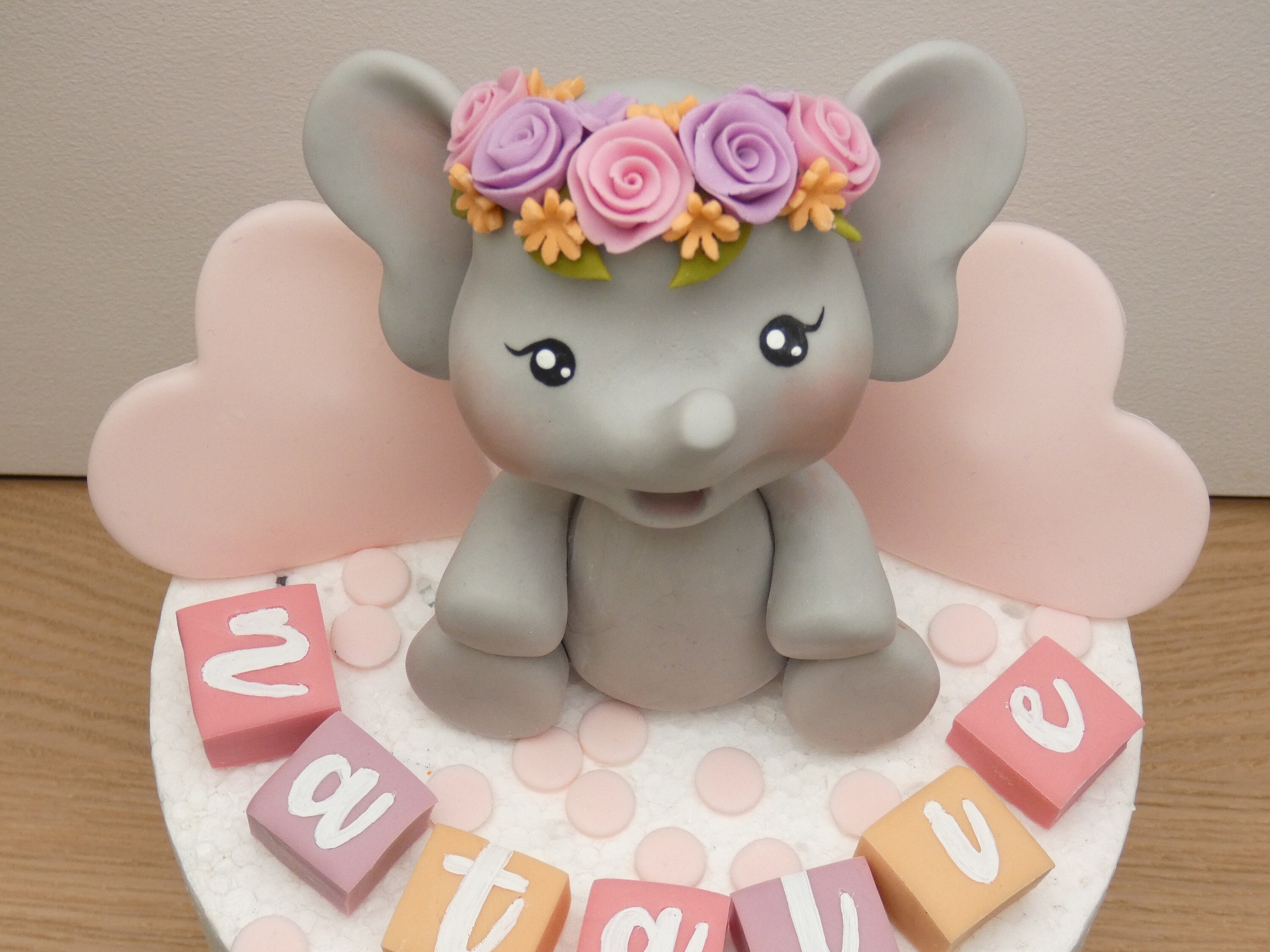 Fondant Elephant With Flower Wreath Cake Topper - Etsy