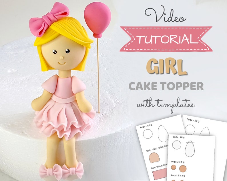Girl Cake Topper Video Tutorial With Templates Etsy