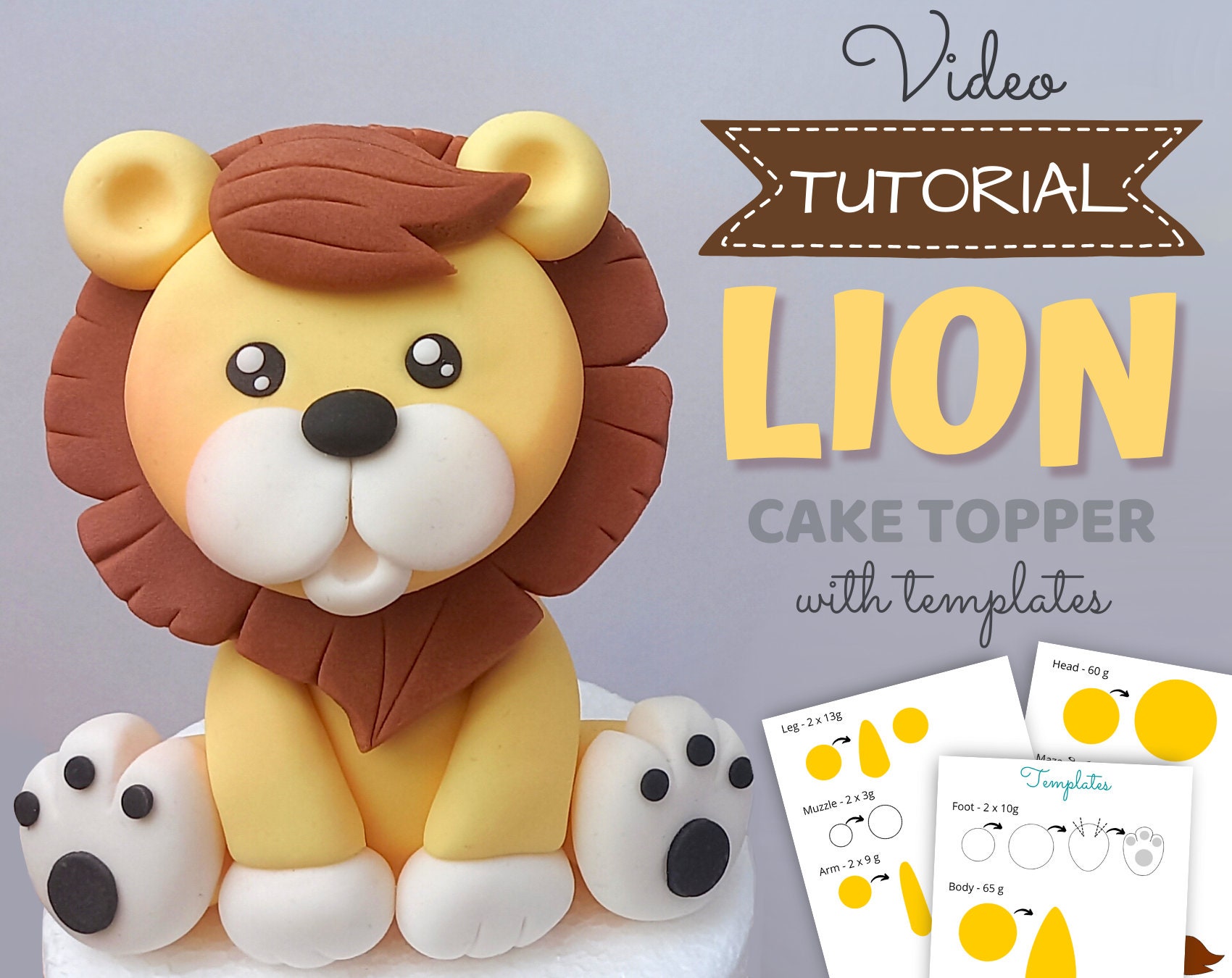 Lion Cake Topper VIDEO Tutorial With Templates - Etsy