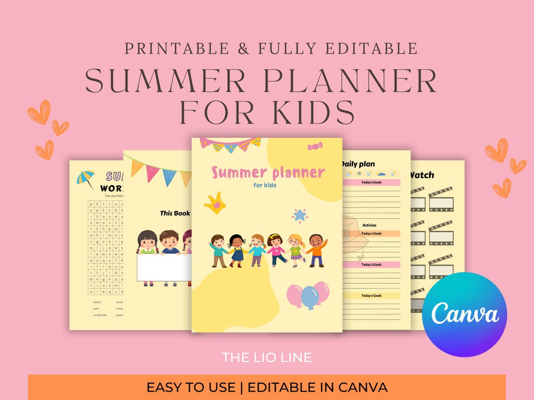 Kids Summer Daily Planner Fun and Educational | Word Search Planner ...