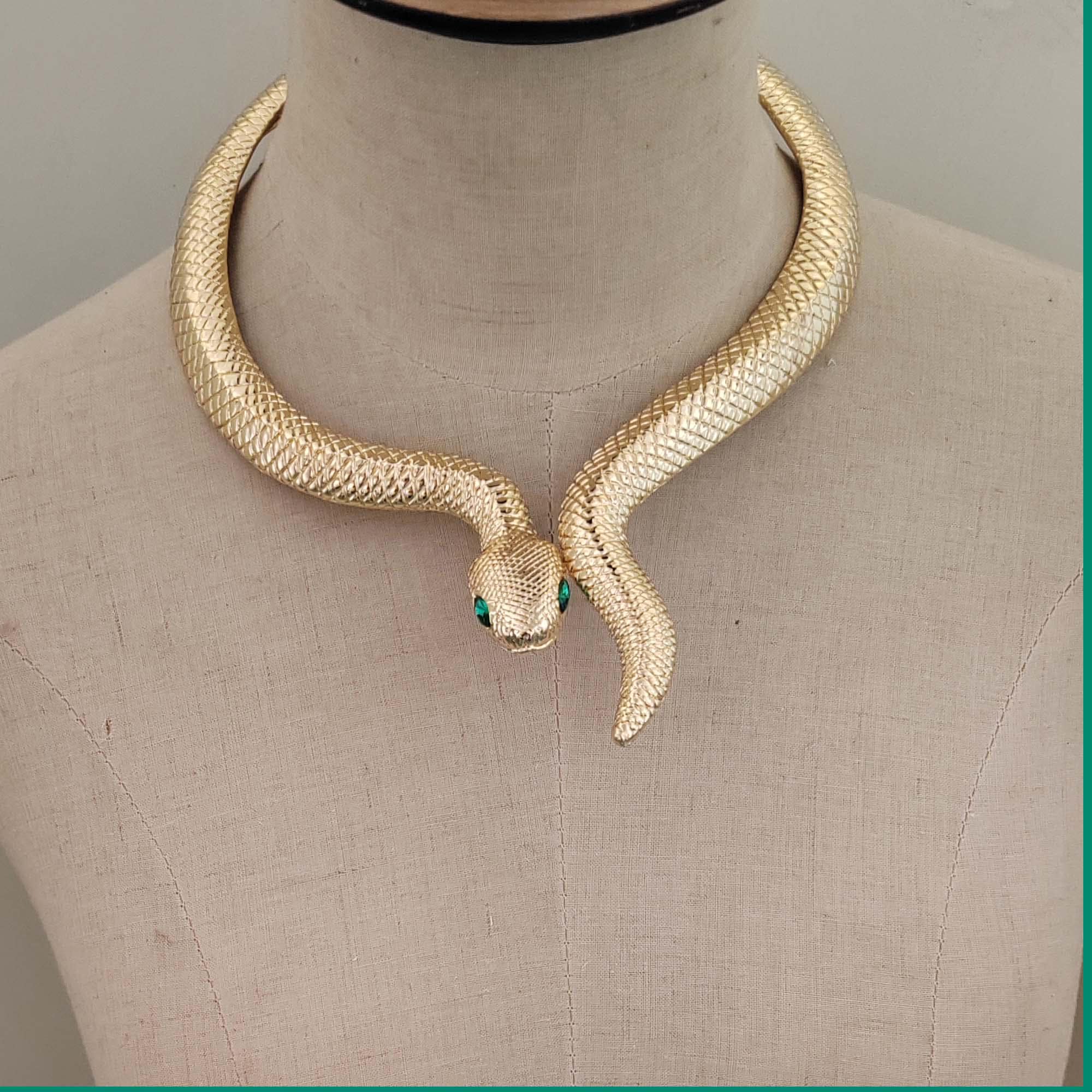 Gold Snake Collar Necklace: Enamel Eyes, Halloween Jewelry - Etsy