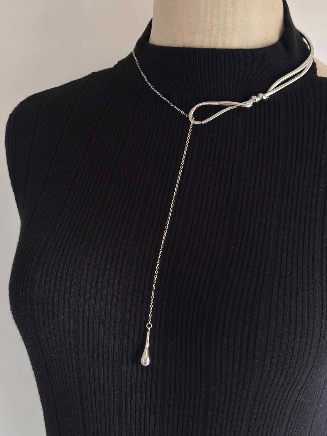 Teardrop-shaped Slide Choker: Silver Stainless Steel Lasso Necklace - Etsy