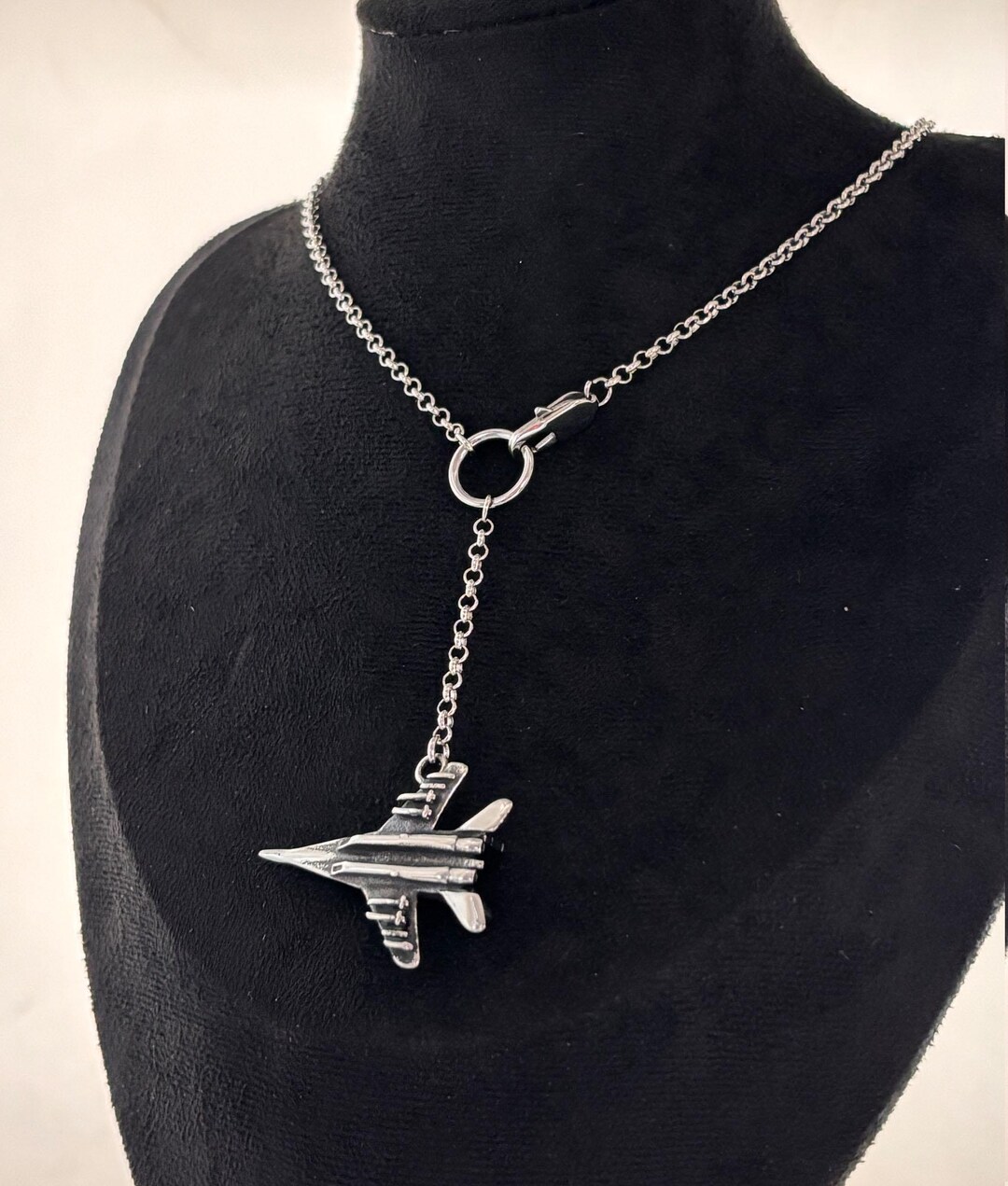 Fighter Jet-shaped Silver Stainless Steel Necklace: A Gift for a Female ...
