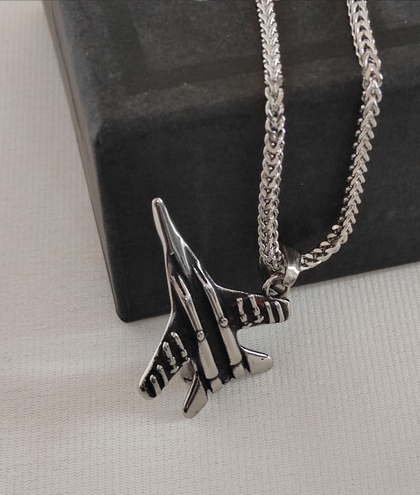 Fighter Jet Silver Stainless Steel Necklace: Pilot Gift for Men - Etsy