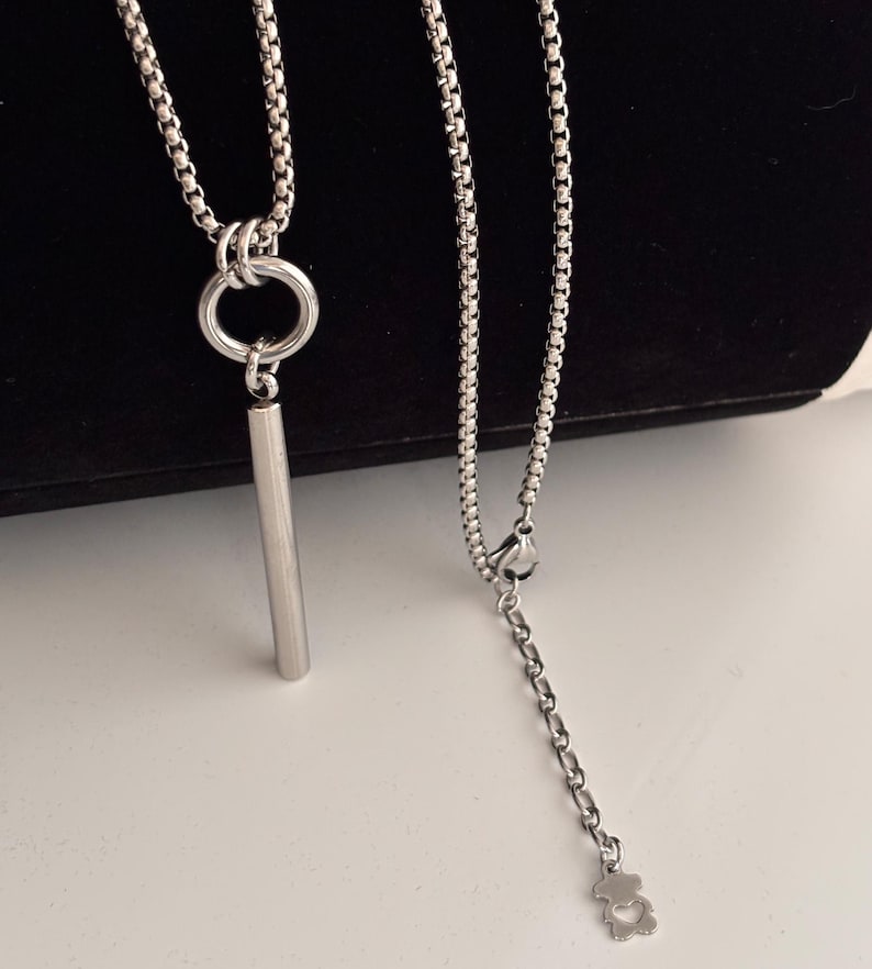 Stainless Steel Lasso Necklace: Interwoven Cuban and Box Chains, O-ring ...