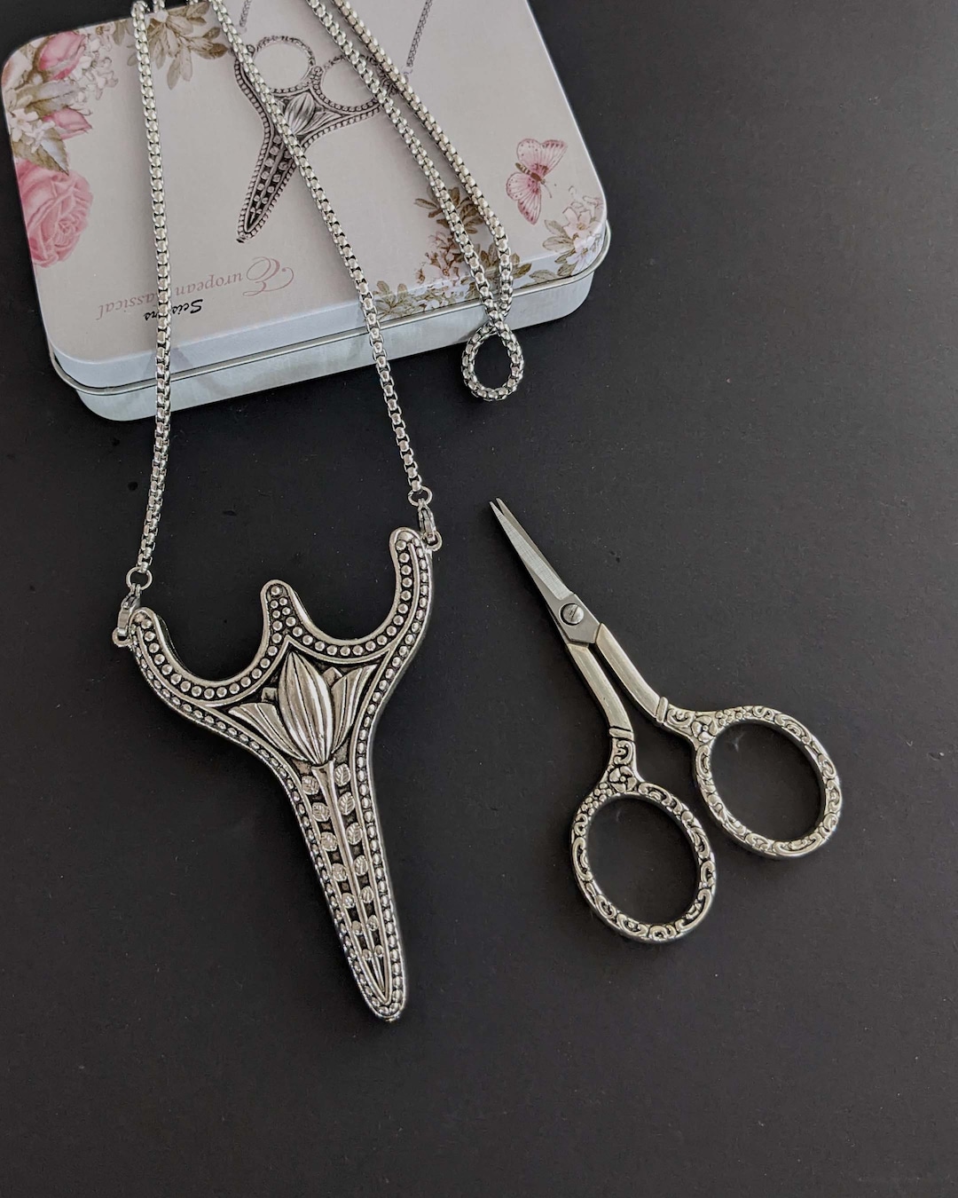 Vintage Tulip Scissors Necklace, Stainless Steel Sewing Embroidery Gift ...