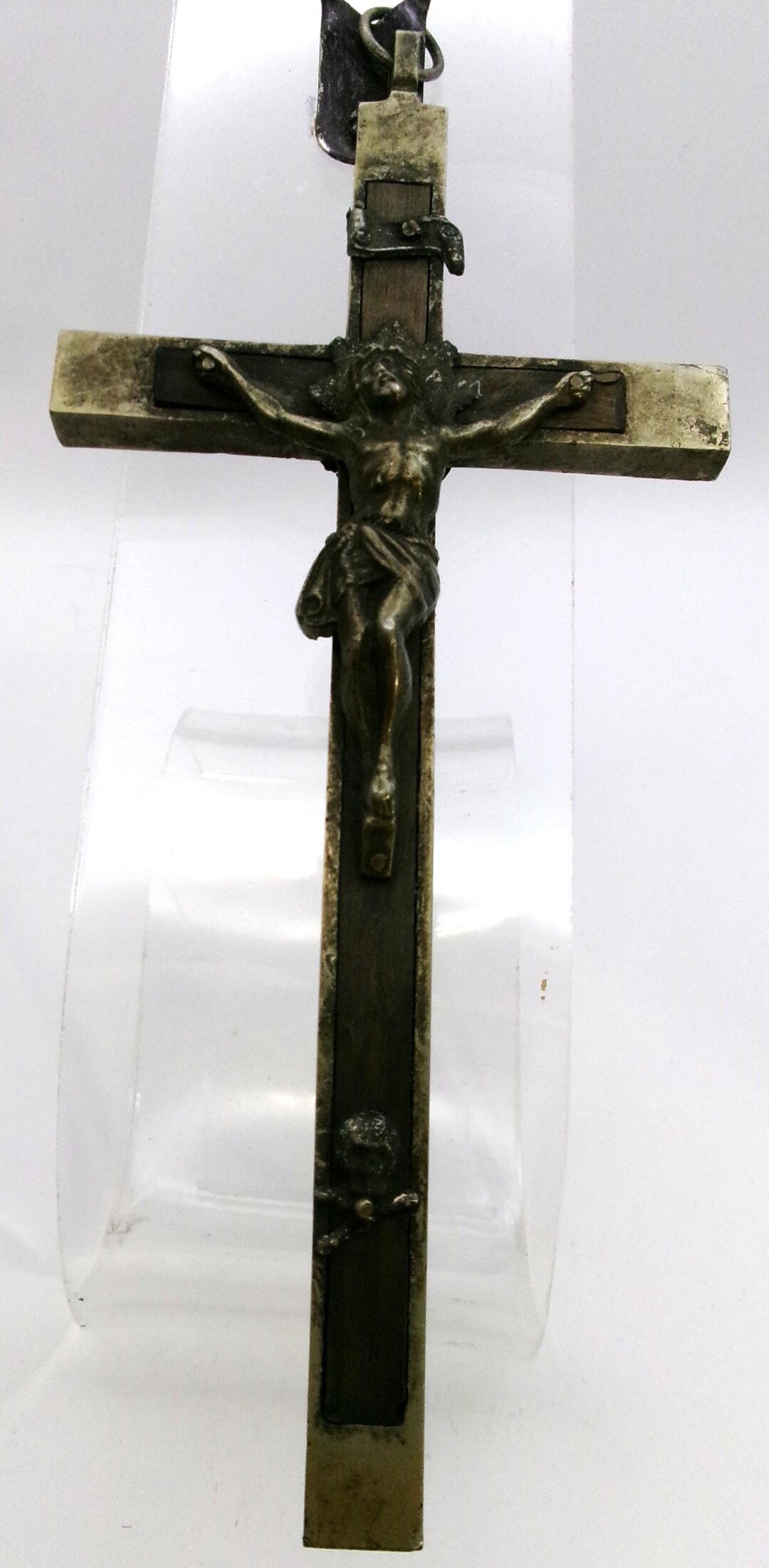 Large Pectoral Wood Brass Crucifix Skull Crossbones Made in France ...