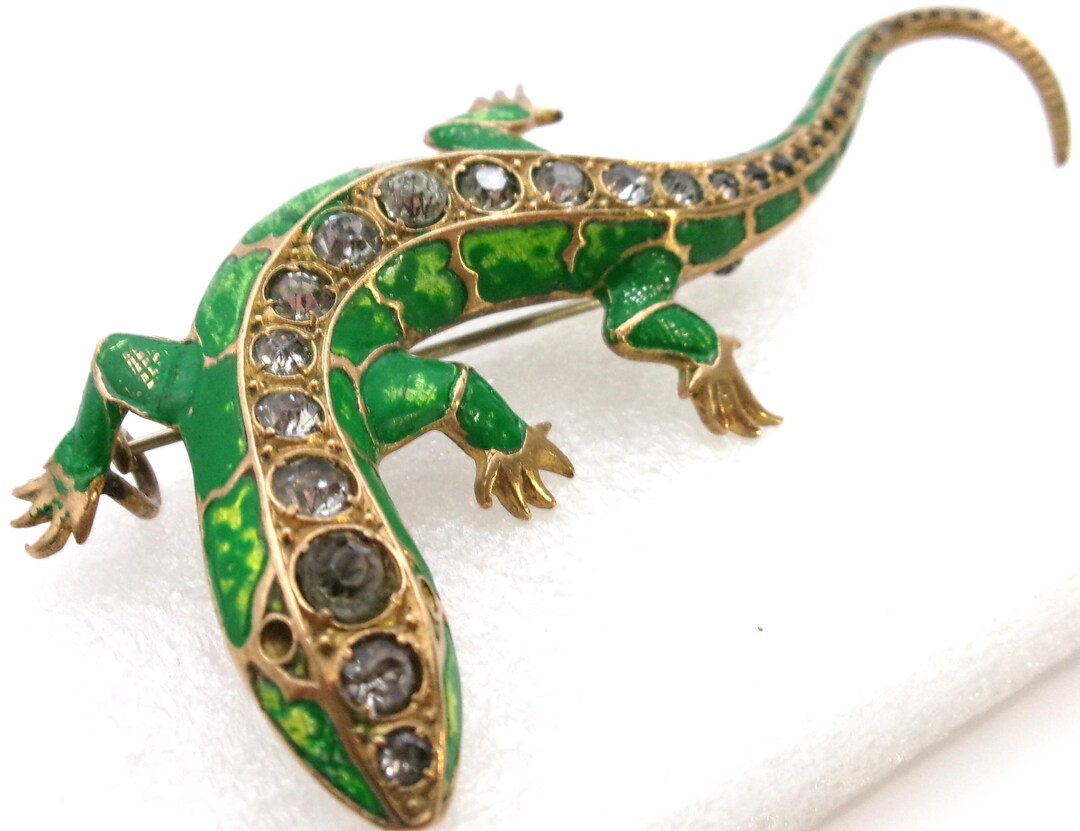 Large Antique Enamel Paste Salamander Lizard Brooch Pin - Etsy