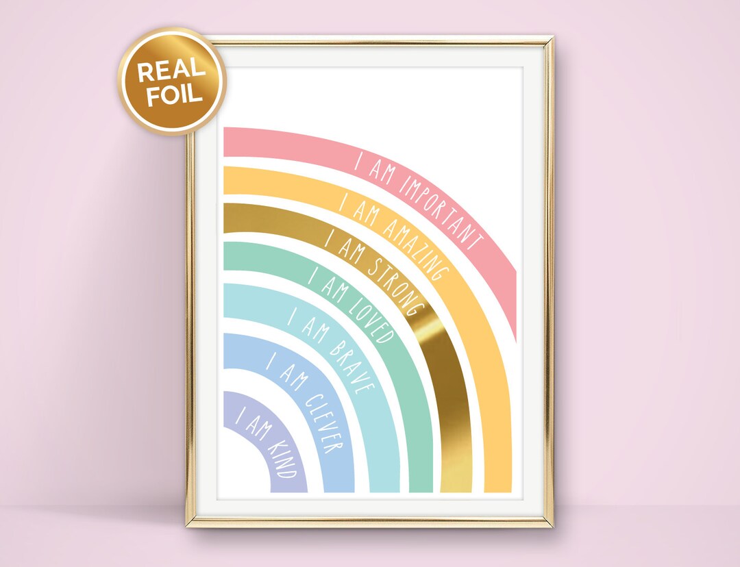 Rainbow With Foil Print, I Am Important, I Am Amazing, I Am Strong, I ...
