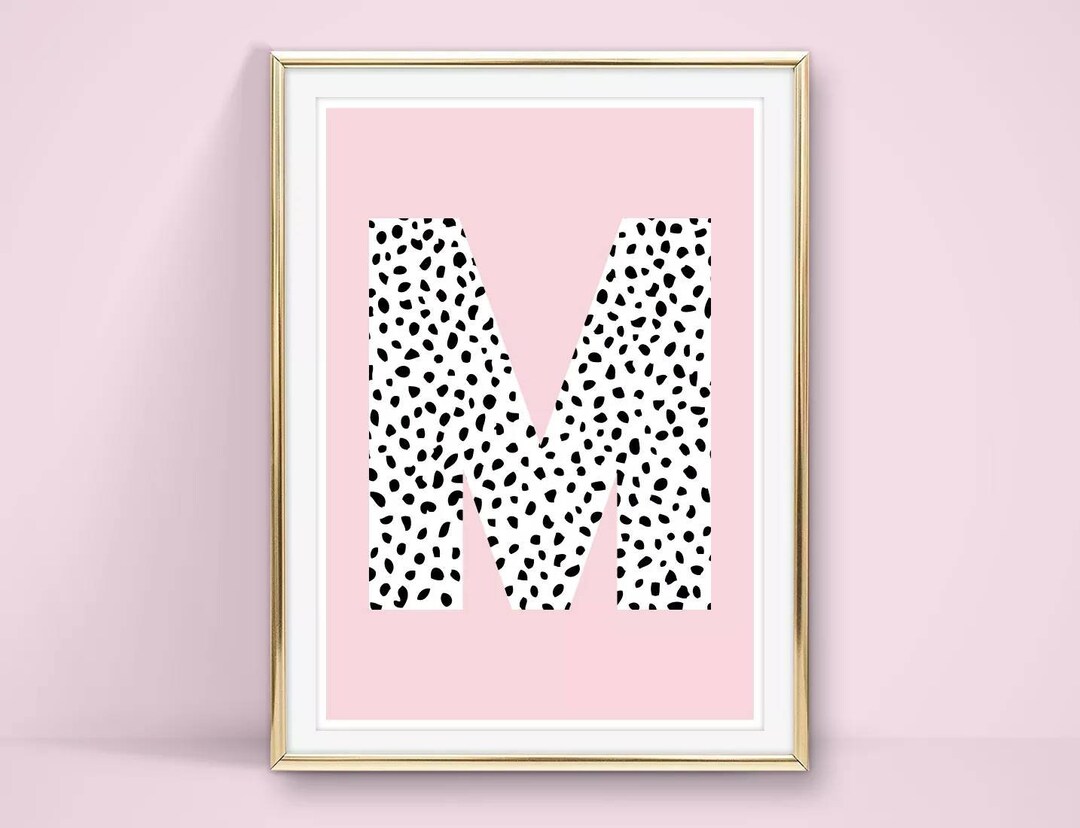 Initial Spot Print With Pink Background, Personalised Black and White ...