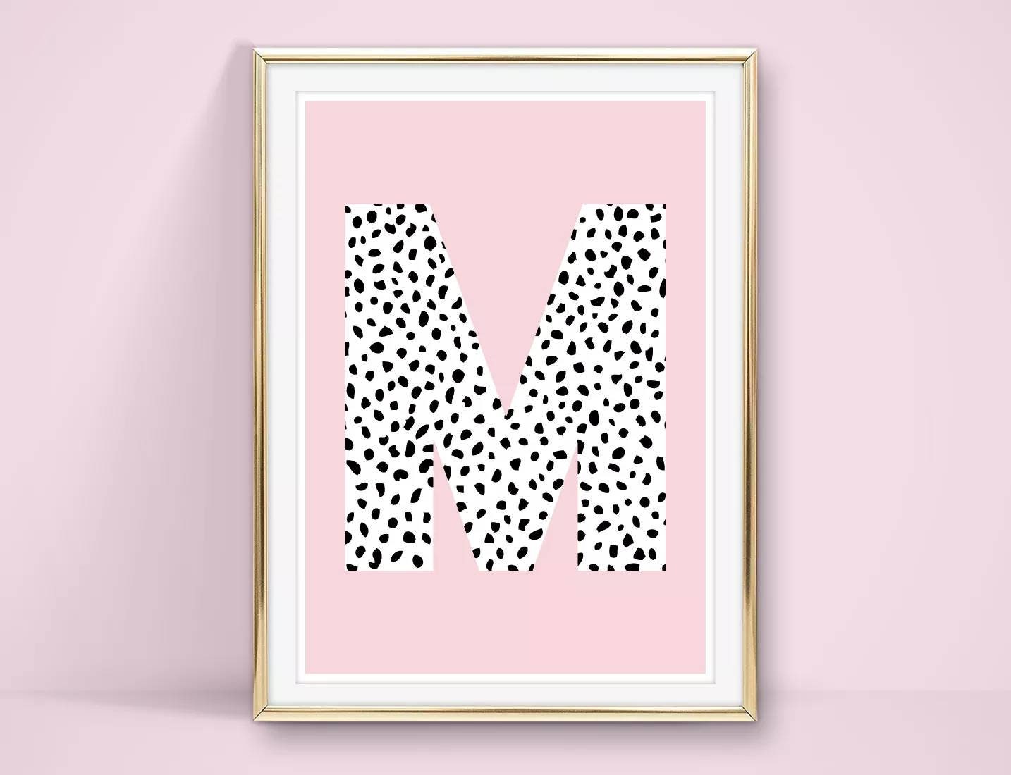 Initial Spot Print With Pink Background Personalised Black - Etsy UK