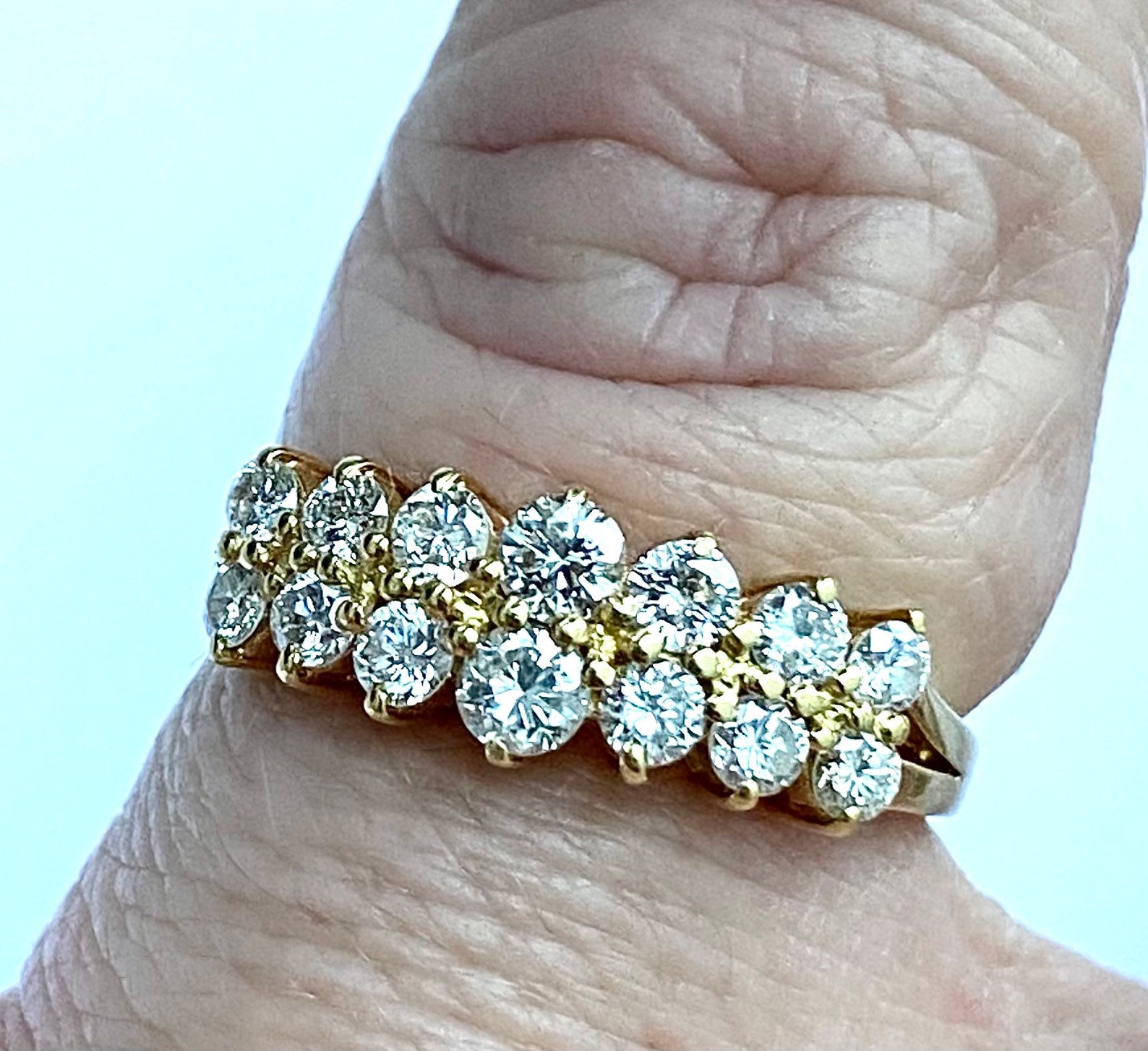 18ct gold diamond two row ring U.K size Q 1/4 or U.S. size | Etsy