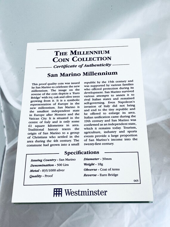 Collectibles 1998 San Marino Millennium 5000 Lira silver proof Two ...