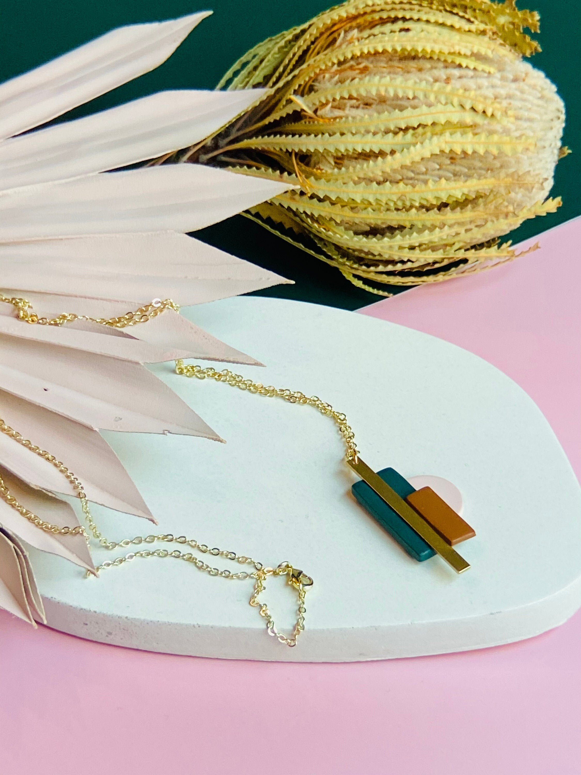 Abstract Long Chain Necklace Polymer Clay Necklace Modern | Etsy