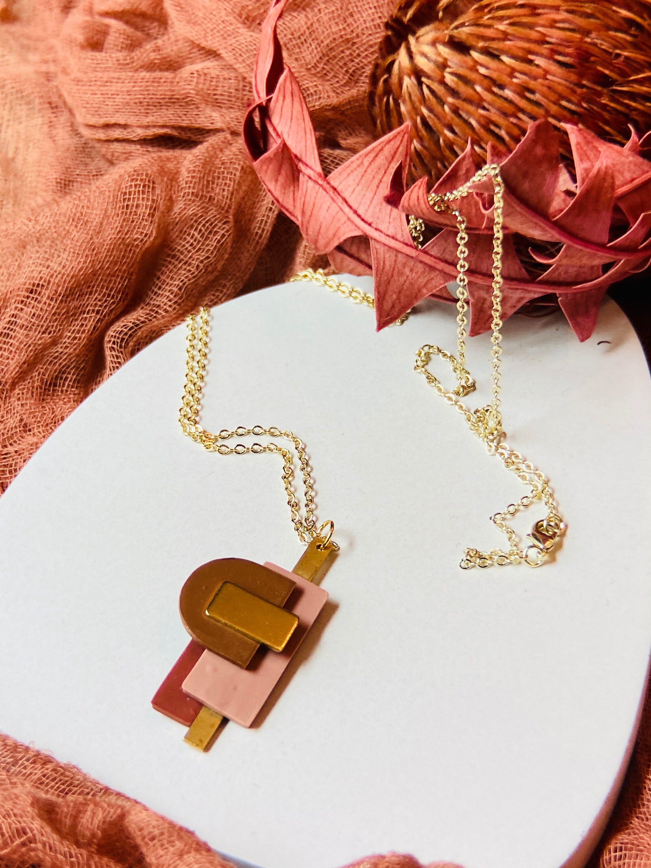 Abstract Long Chain Necklace Polymer Clay Necklace Modern | Etsy