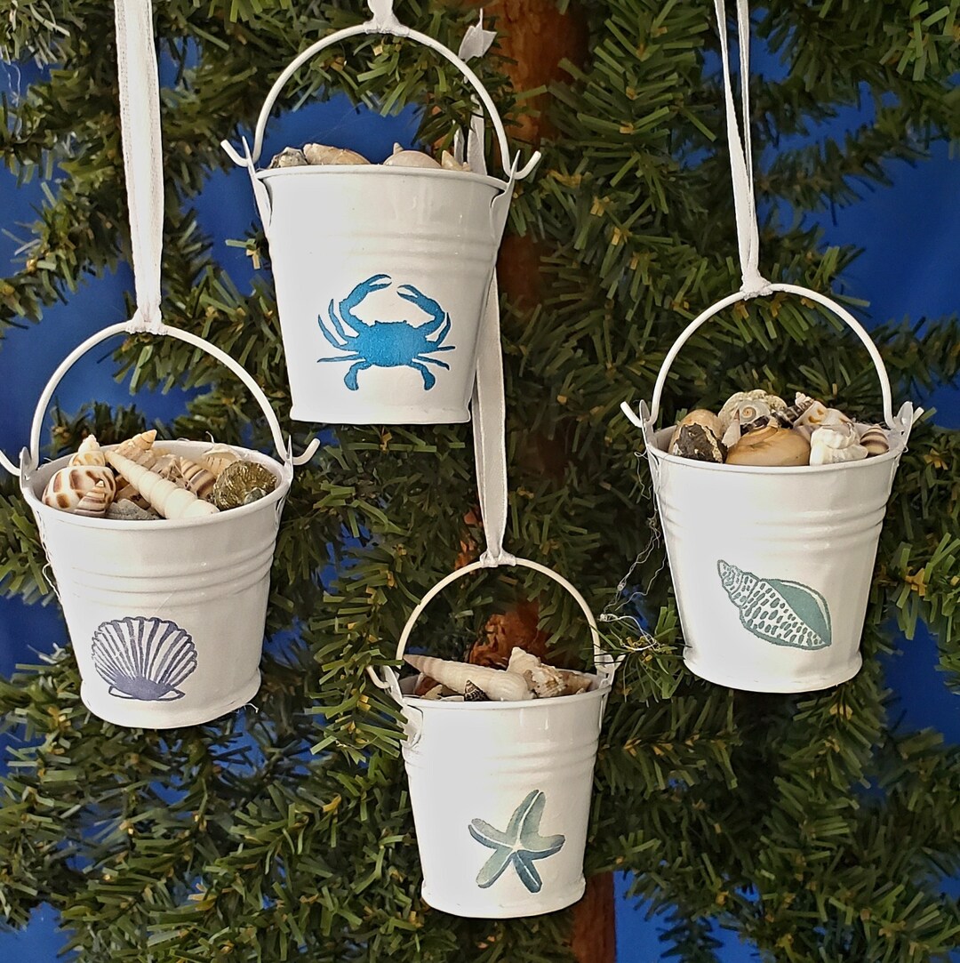 Beach Ornament Sand Pail Bucket of Shells Handmade Nautical - Etsy