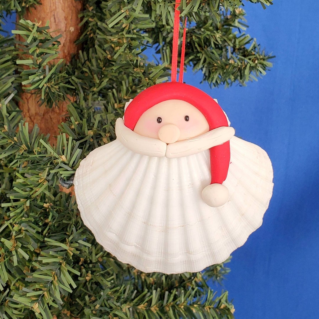 Santa Handmade Scallop Shell Nautical Christmas Ornament, Beach Decor ...