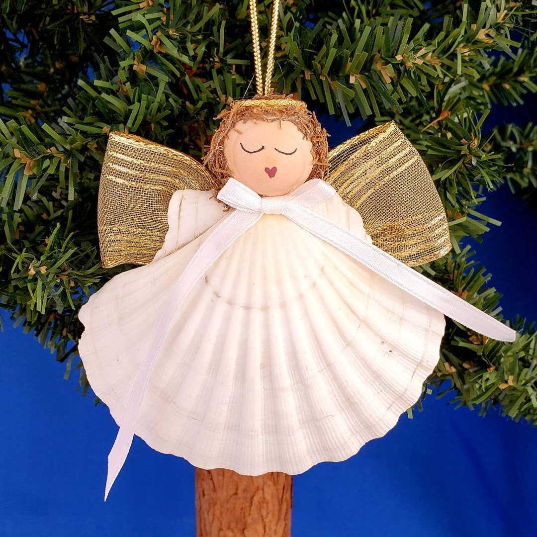 Scallop Shell Angel Handmade Nautical Christmas Ornament - Coastal ...