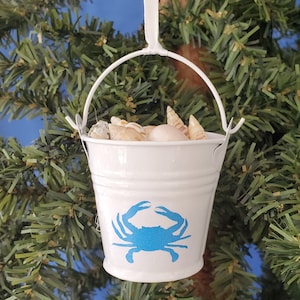 Beach Ornament Sand Pail Bucket of Shells Handmade Nautical Christmas ...