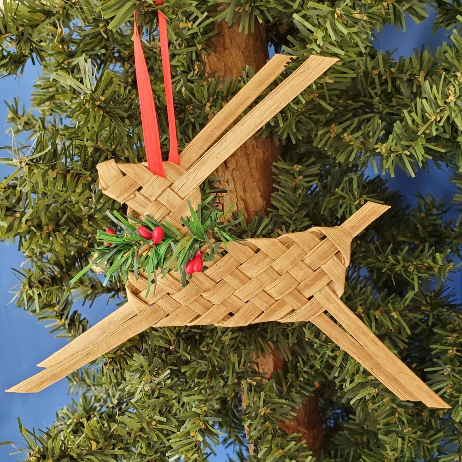 Scandinavian Woven Reindeer Deer Handmade Christmas Ornament, Reindeer ...