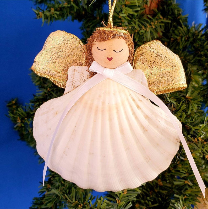 Scallop Shell Angel Handmade Nautical Christmas Ornament - Coastal ...