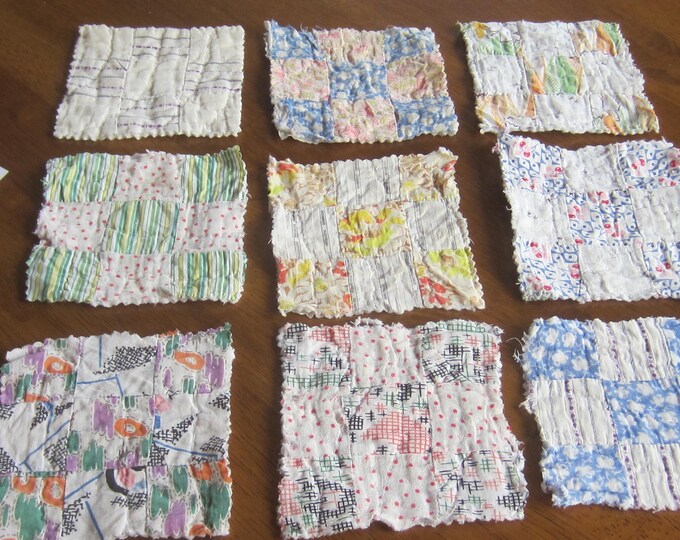 NINE Sunny Vintage Darling Nine-patch QUILTED Quilt Blocks 4-4..5" - Etsy