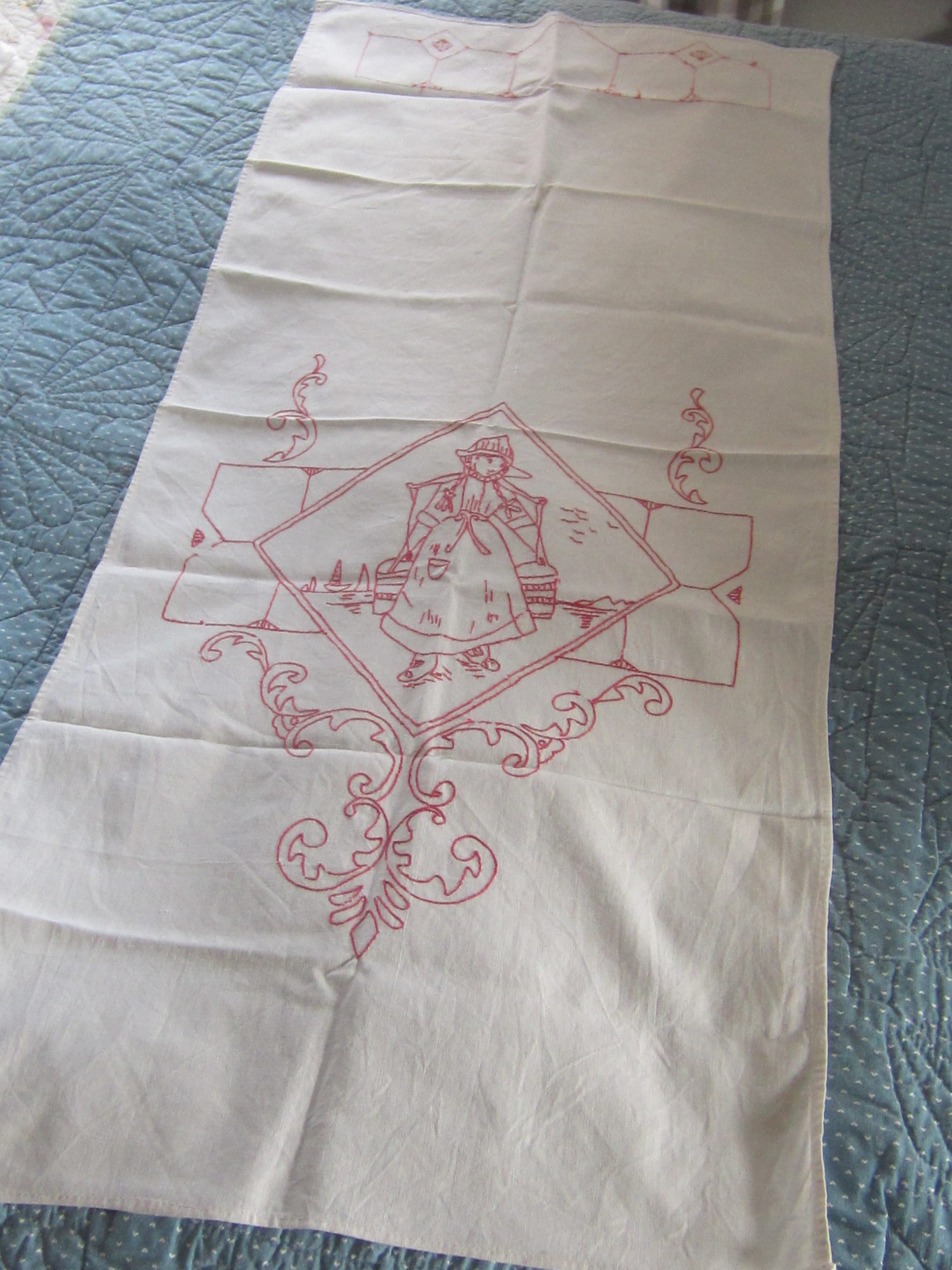 Elegant Antique Redwork Dutch Girl Table Topper 44 X 18 - Etsy
