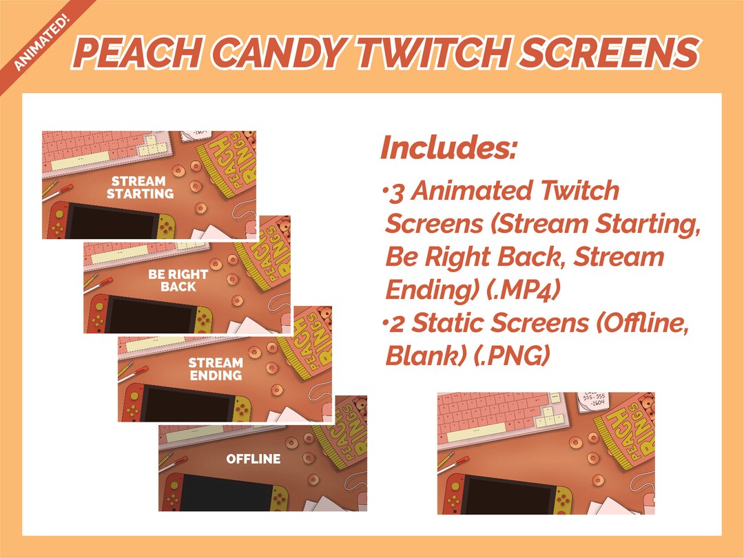 ANIMATED Peach Candy Twitch Overlays Live Stream Branding Youtube OBS ...