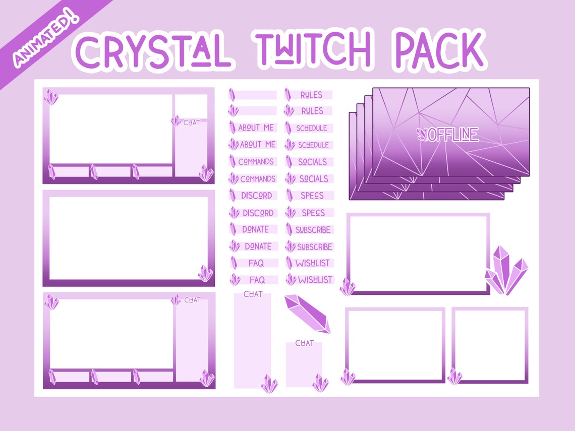 ANIMATED Twitch Overlay Package Amethyst Crystal Twitch Branding OBS ...