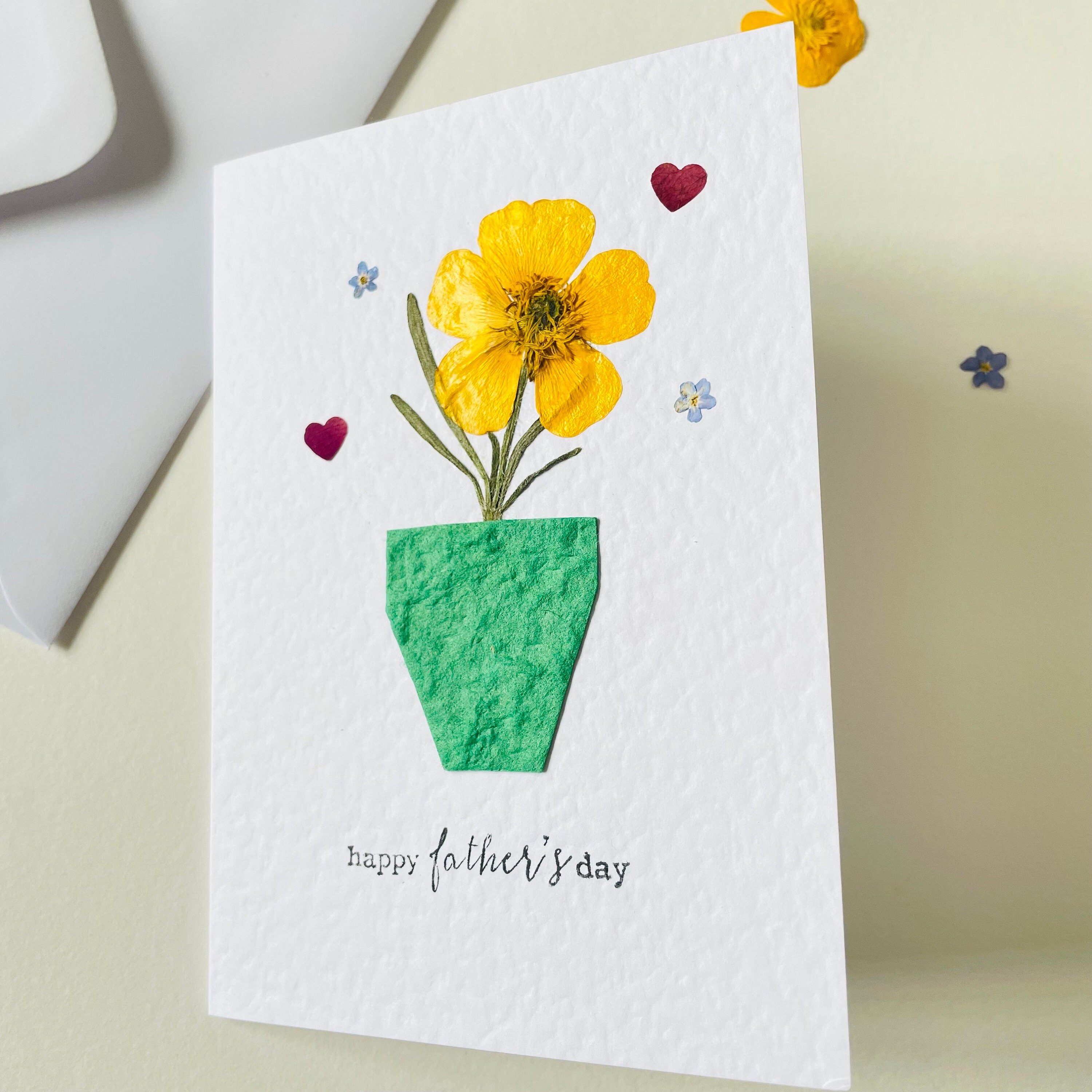 Fathers Day Flower Card for Garden Lover, Pressed Flower Plant Pot Card ...