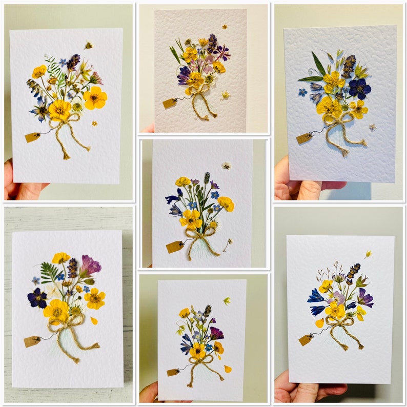 Dried Flower Card for Gardener, Handmade Card With REAL Flowers for ...