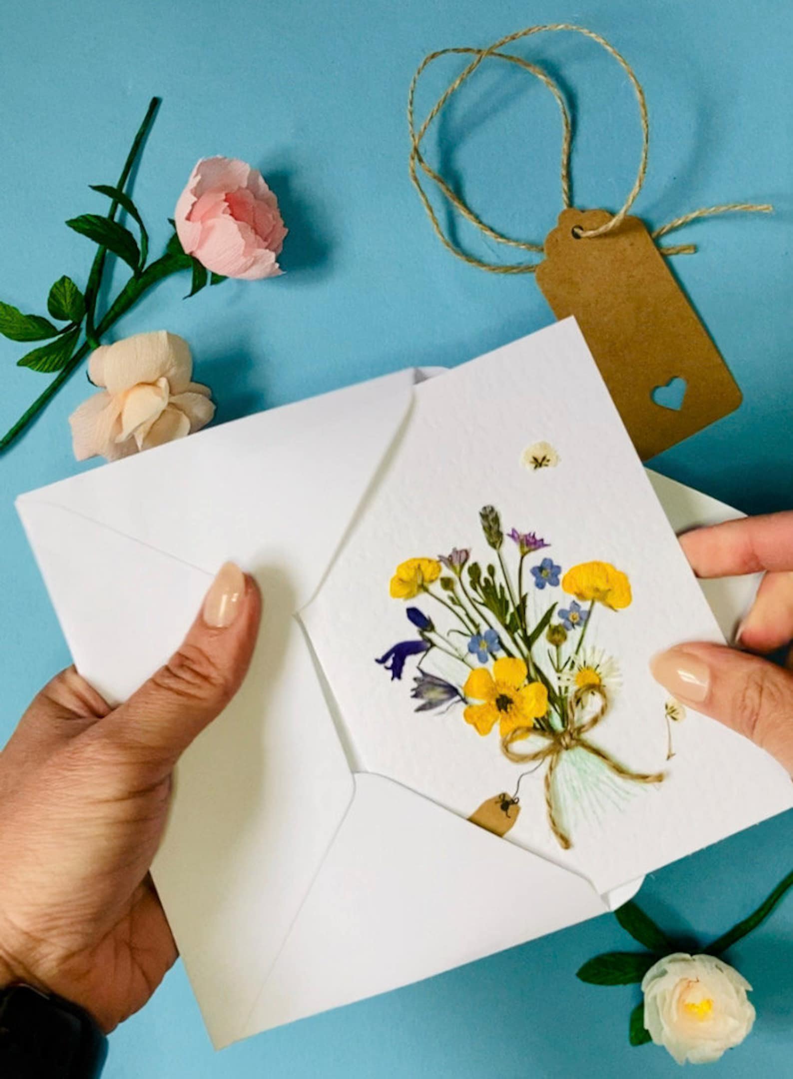 Dried Flower Card for Gardener, Handmade Card With REAL Flowers for ...