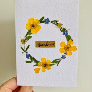 Real Pressed Flower Wreath Card, Thank You Card for Mum, Bridesmaid ...