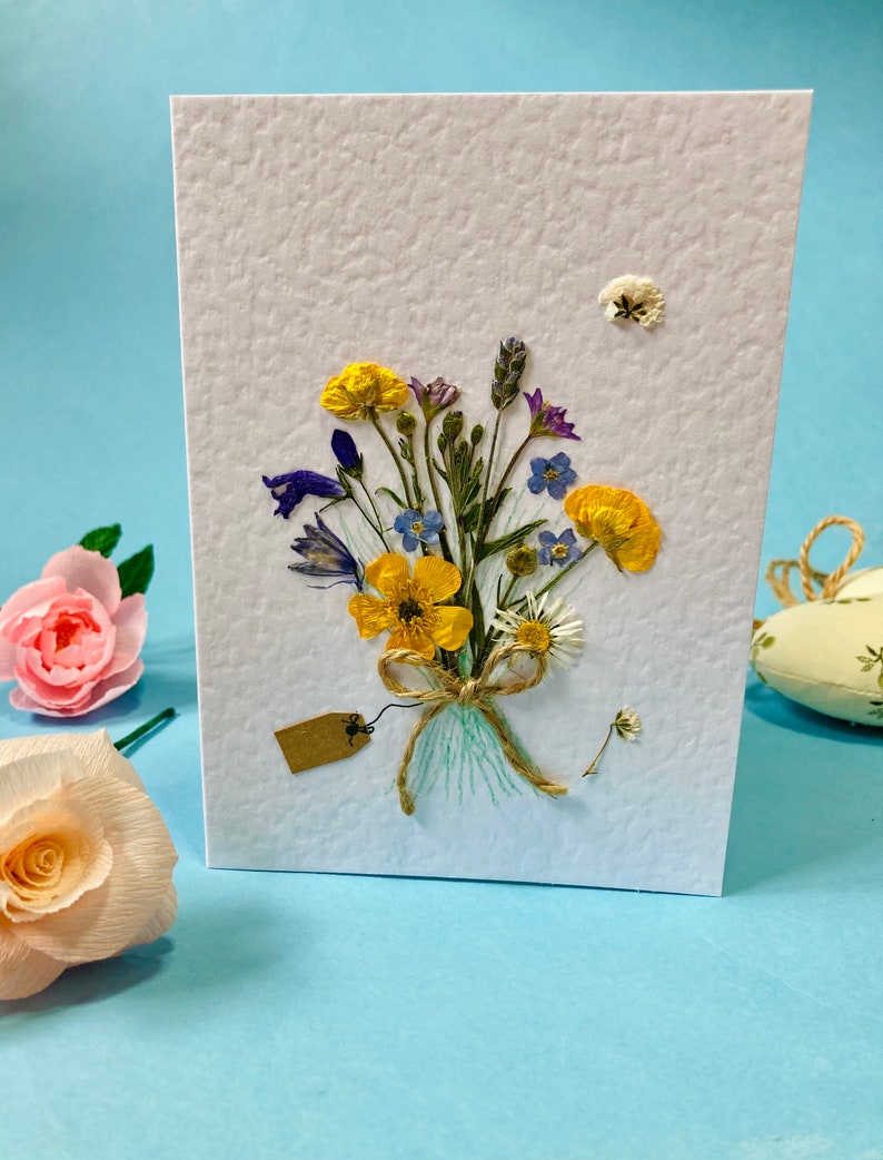 Dried Flower Card for Gardener, Handmade Card With REAL Flowers for ...