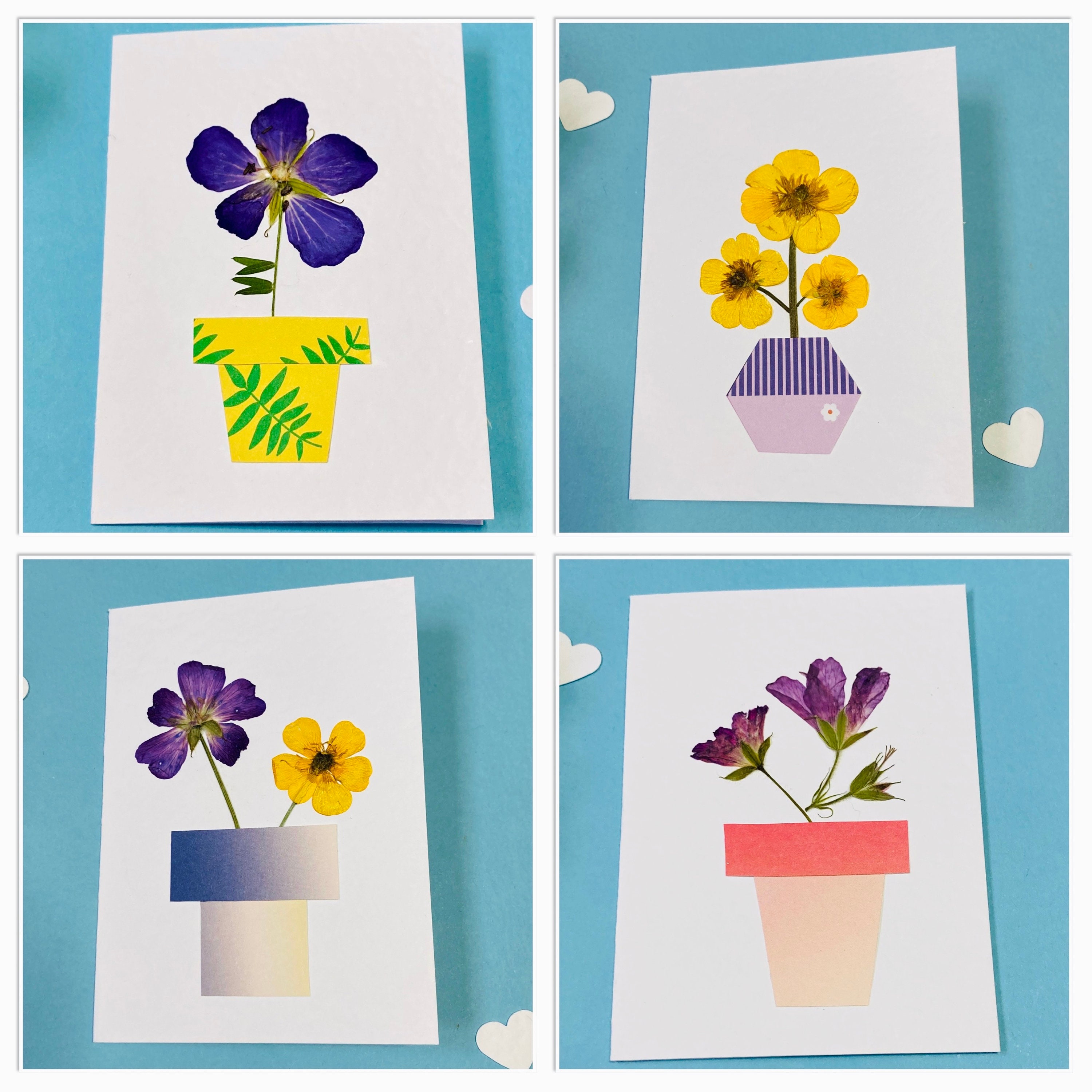 Pressed Flower Note Cards and Handmade Botanical Print Envelopes, Mini ...