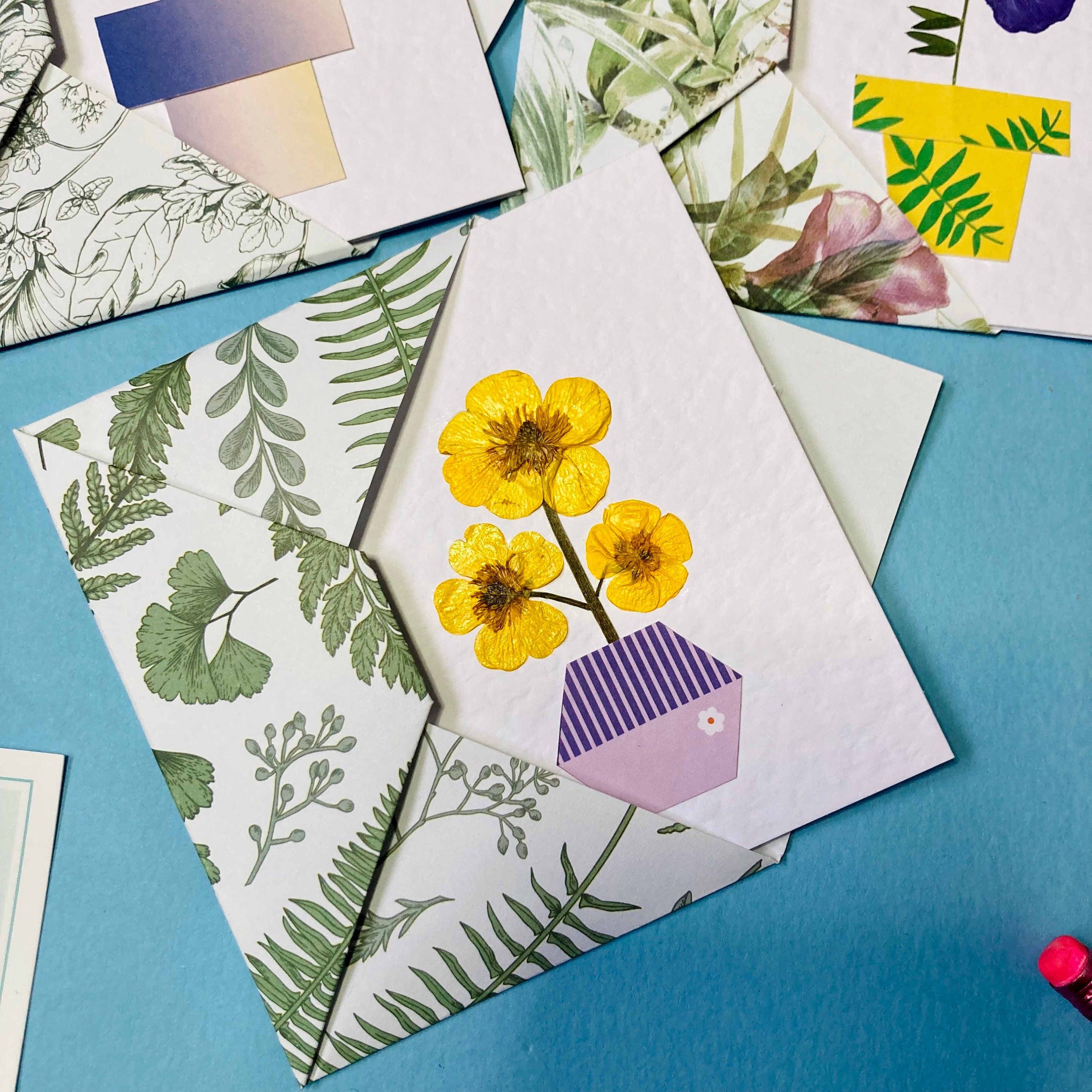 Pressed Flower Note Cards and Handmade Botanical Print Envelopes, Mini ...