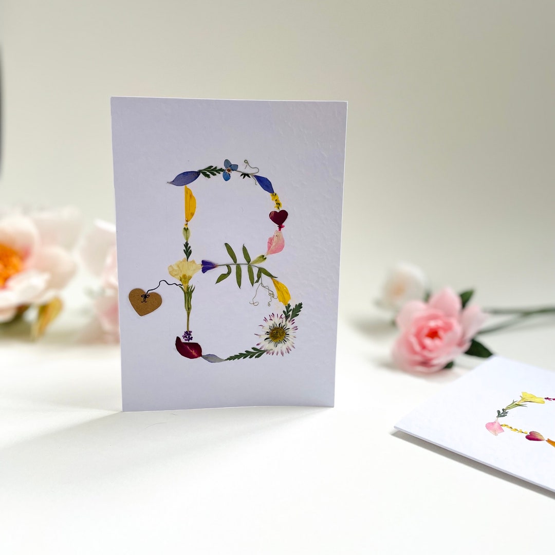 Pressed Flower Name Birthday Card, Naming Ceremony Gift, Initial ...