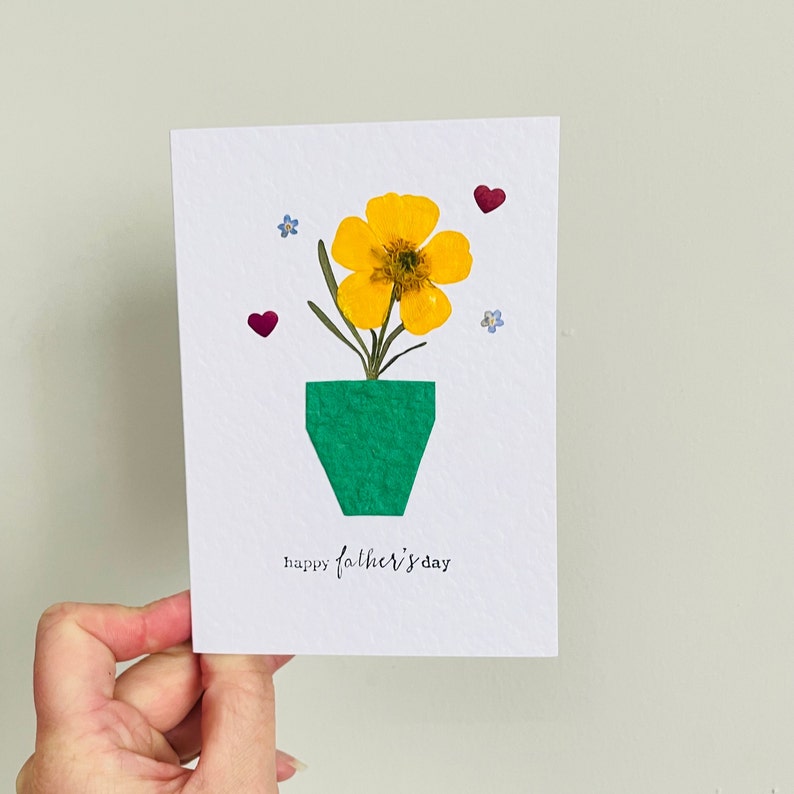 Fathers Day Flower Card for Garden Lover, Pressed Flower Plant Pot Card ...