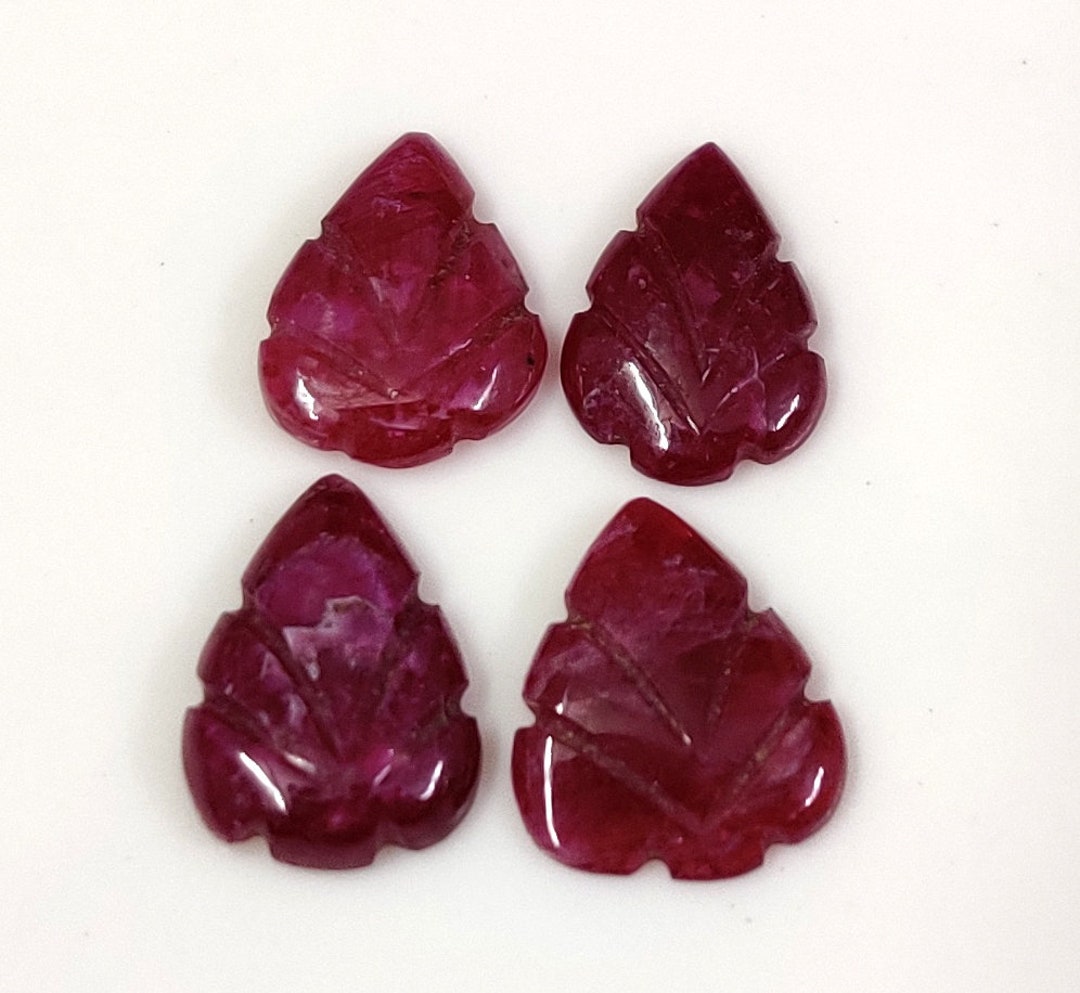 Hand Carved Ruby Leaf Gemstone: Jewelry Making Supplies (4 Pcs, 8 Cts ...