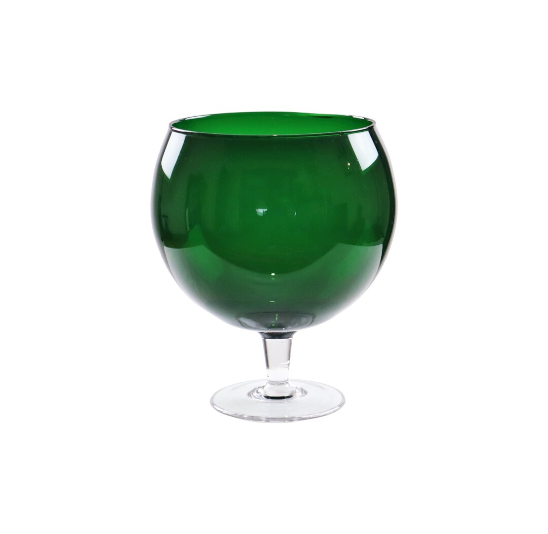 Grote Vintage Groene Glazen brandy Glass Vaas Beker Mond Geblazen 26cm ...