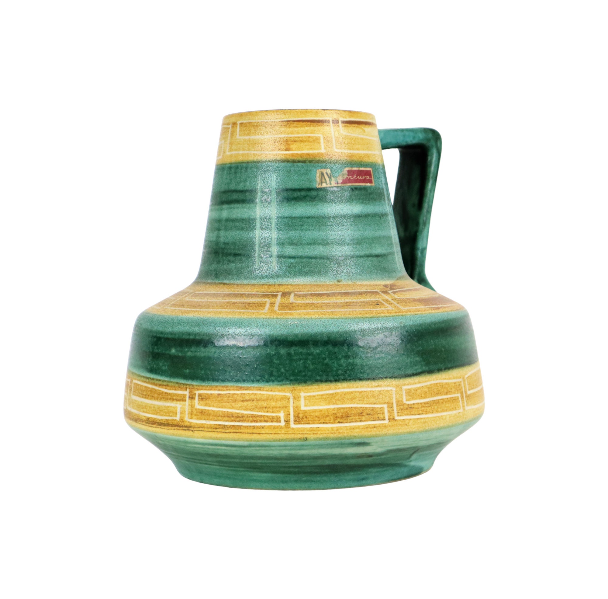 Mid Century Modern West Germany Bay Vaas Groen Geel 275-25 - Etsy