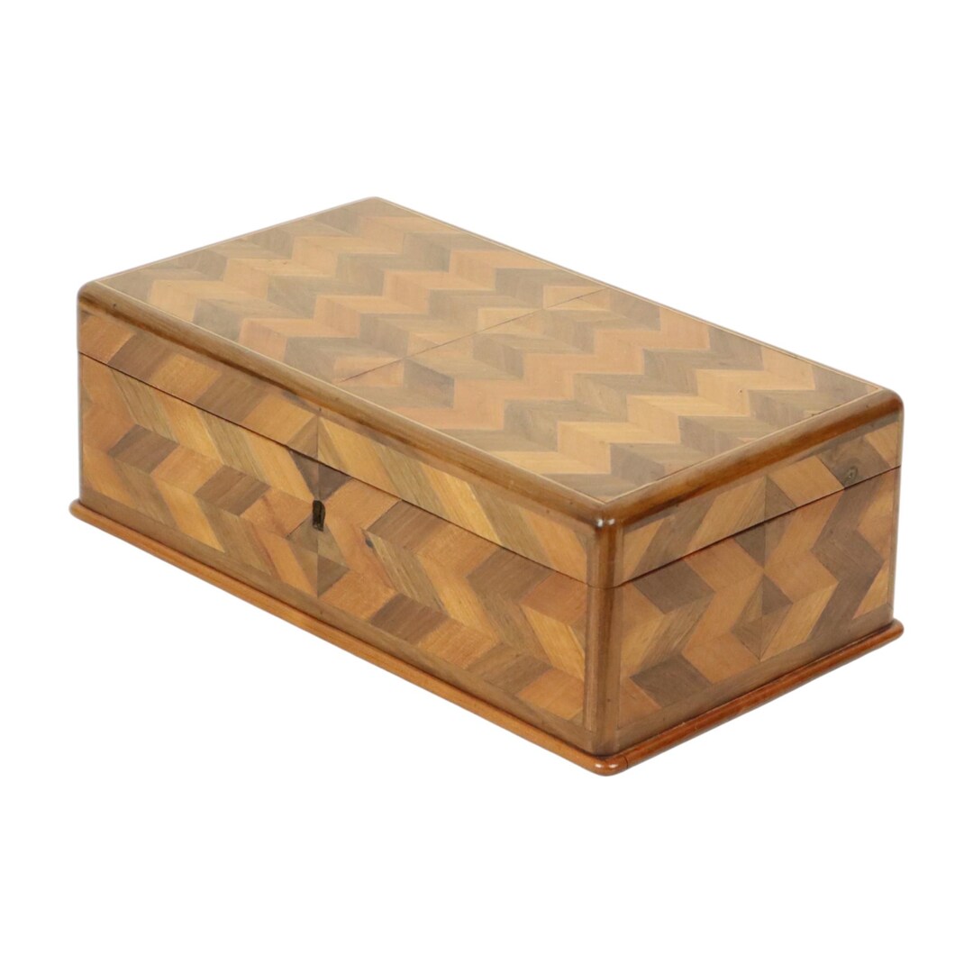 Oude Houten Doos Juwelen Chevron Inlegwerk Art Deco - Etsy