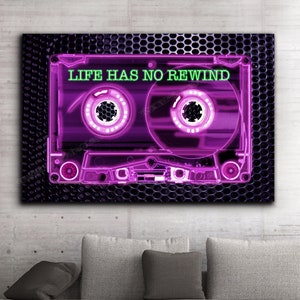 Vintage Neon Cassette Art "life Has No Rewind" Original Art by Memento ...